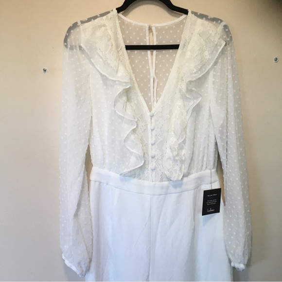 Lulus | Pants & Jumpsuits | Lulus Jumpsuit Clareese White Swiss Dot ...
